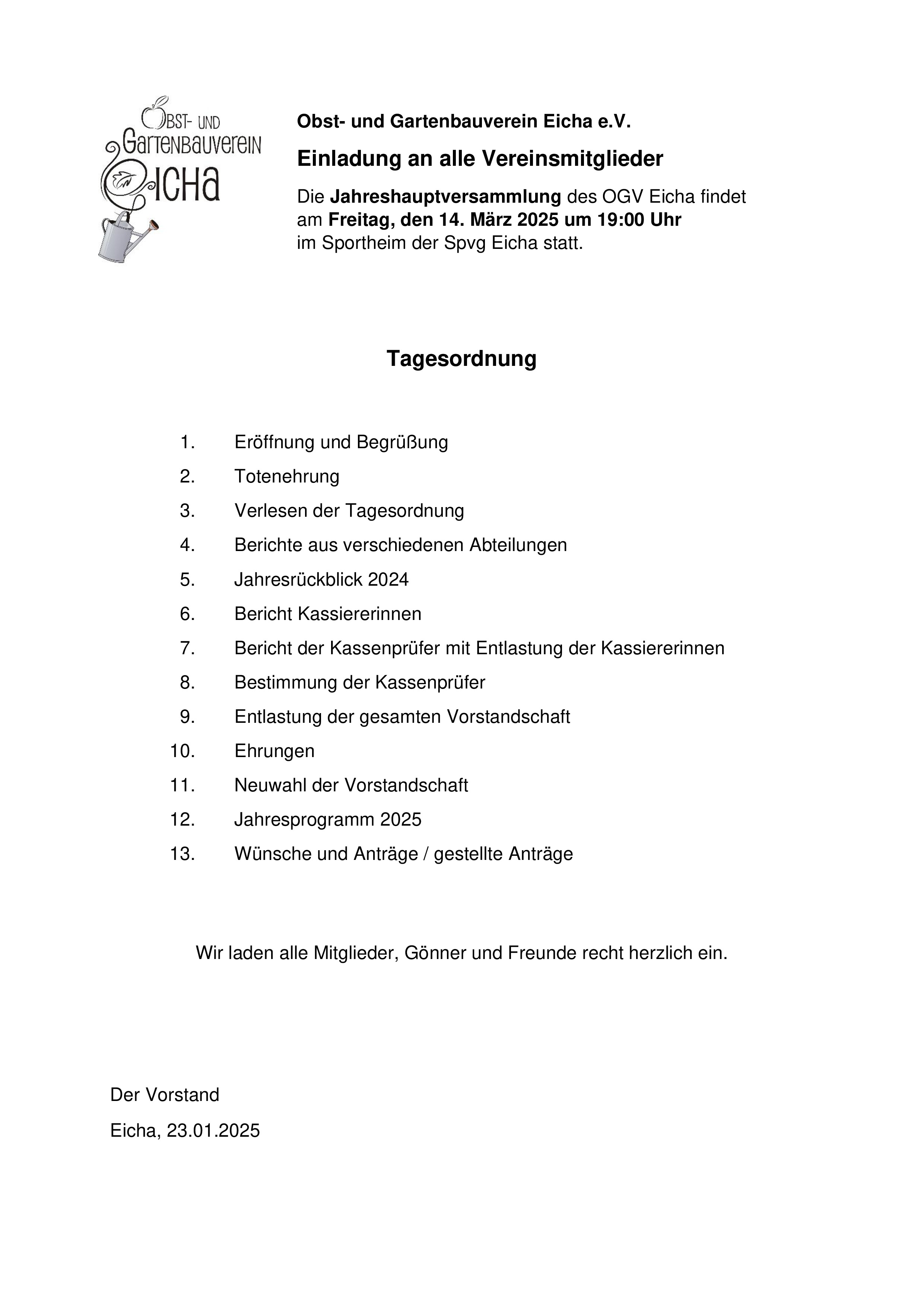 Jahreshauptversammlung Obst- und Gartenbauverein Eicha | Gemeinde Ahorn